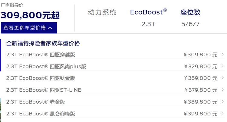 全系2.3T+10AT动力，福特探险者30.98万元起售！该怎么选？_车家号_发现车生活_汽车之家